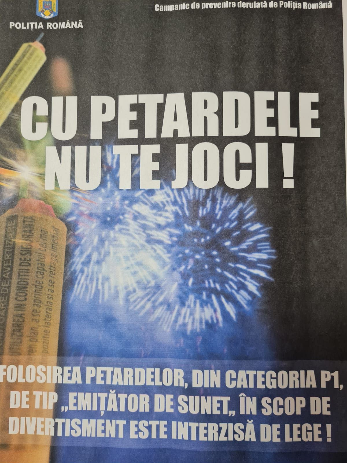 Polițiștii vrânceni avertizează:Atenție la artificii și petarde ...
