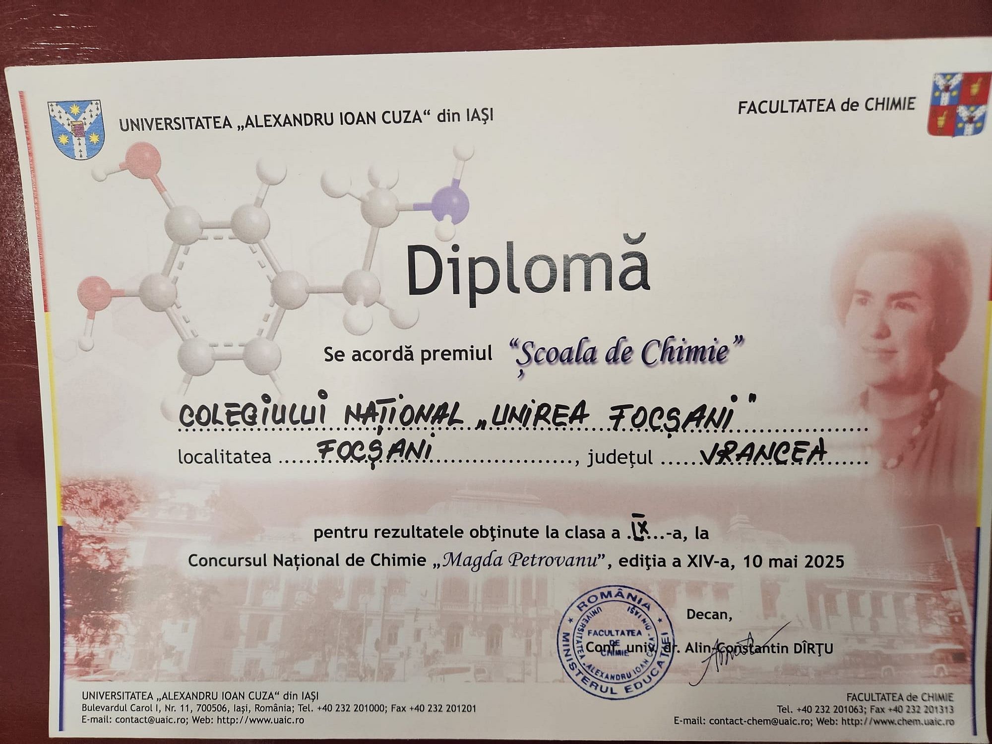CNU Focșani, laureat la concursul național de chimie „Magda Petrovanu ...