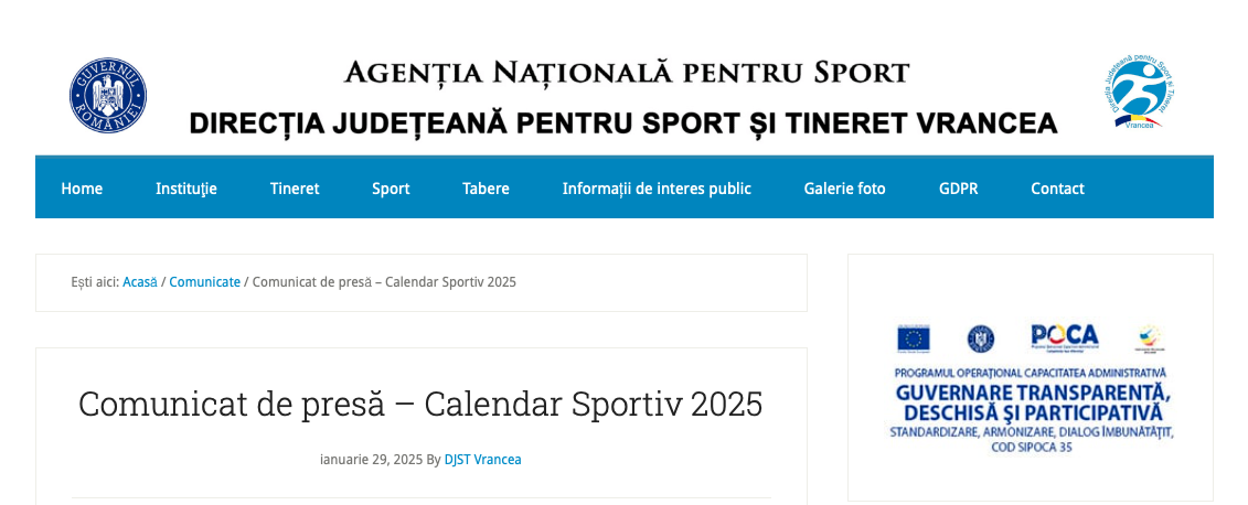 DJST Vrancea solicită propuneri pentru competiții/acțiuni ce urmează să ...
