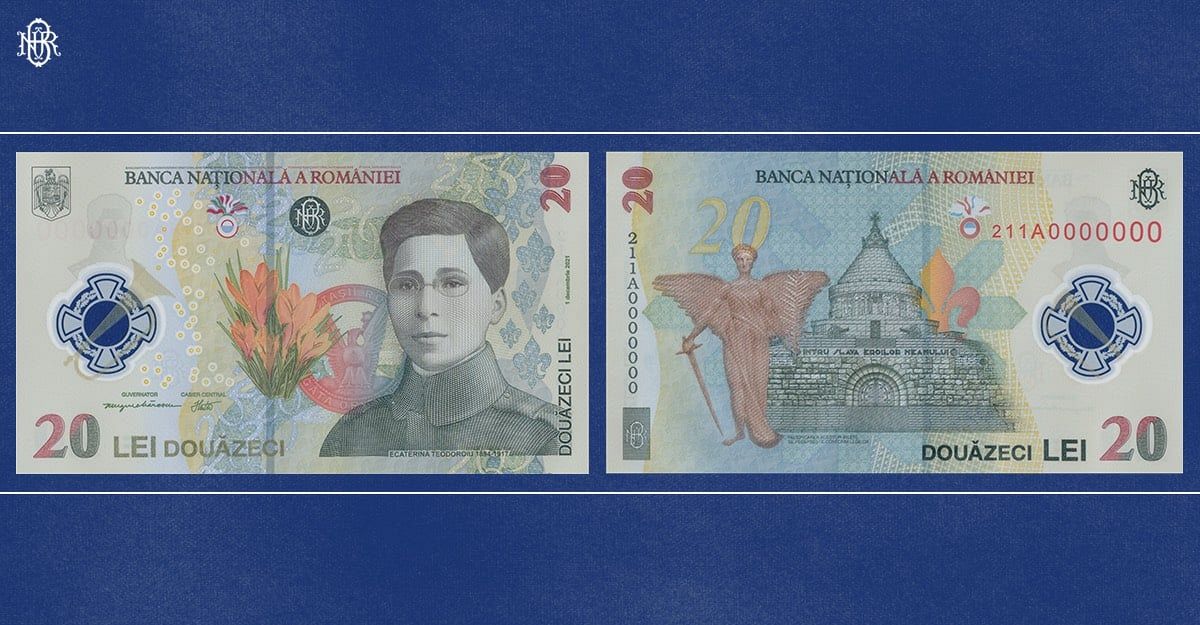 Ecaterina Teodoroiu și Mausoleul Eroilor din Mărășești, pe bancnota de ...