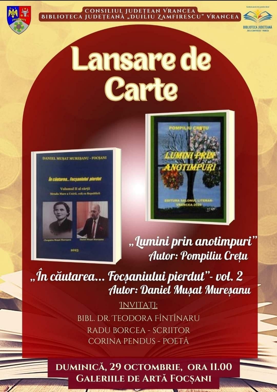 Invitație la Galeriile de Artă Focșani 2023 la lansarea cărții ”În căutarea ... Focșaniului pierdut”