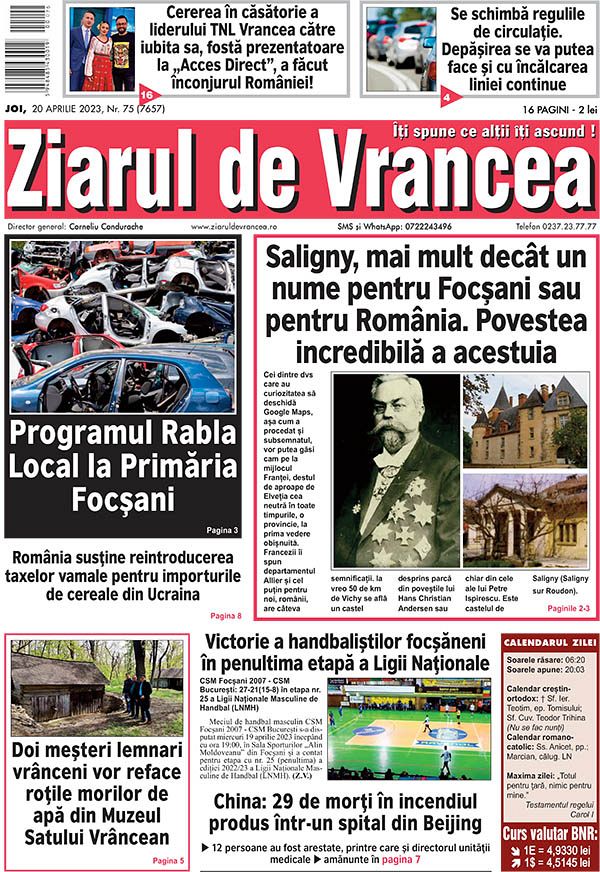 Prima pagină a ediției print de astăzi, 20 aprilie 2023
