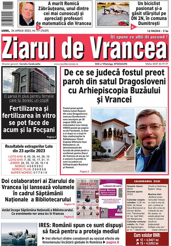 Prima pagină a ediției print de astăzi, 24 aprilie 2023