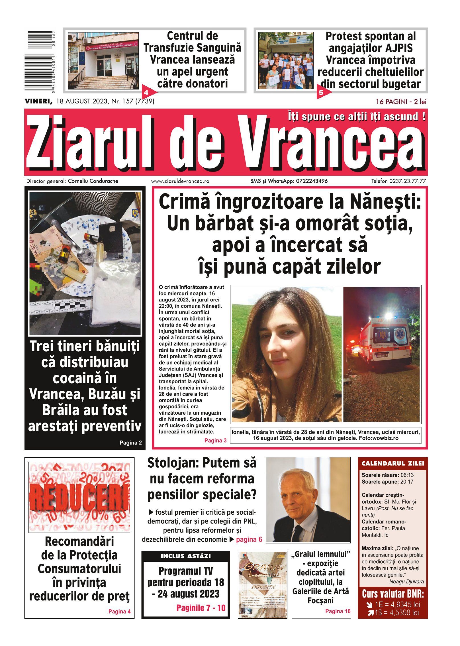 Prima pagină a ediției tipărită a Ziarului de Vrancea din 18-19-20 ...
