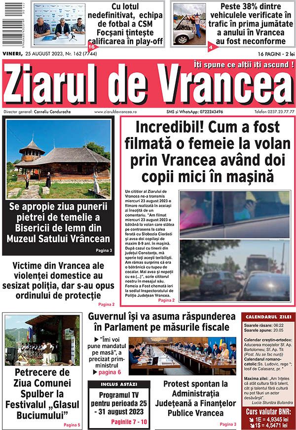 Prima pagină a ediției tipărită a Ziarului de Vrancea din zilele de 25 ...