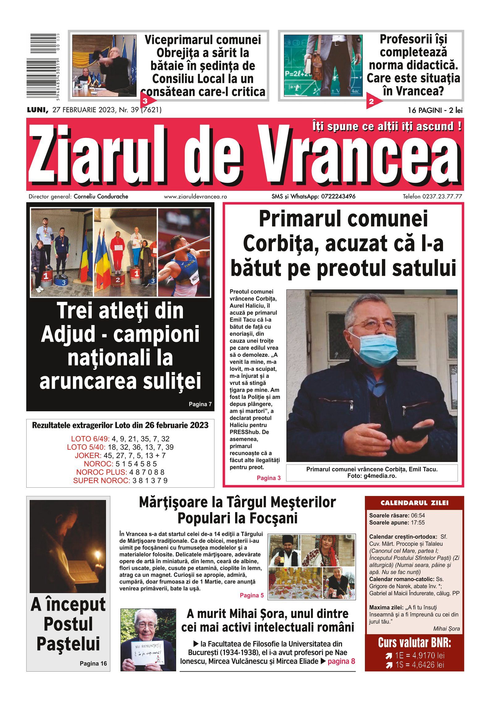 Prima pagină a ediției tipărite a Ziarului de Vrancea de luni, 27 ...