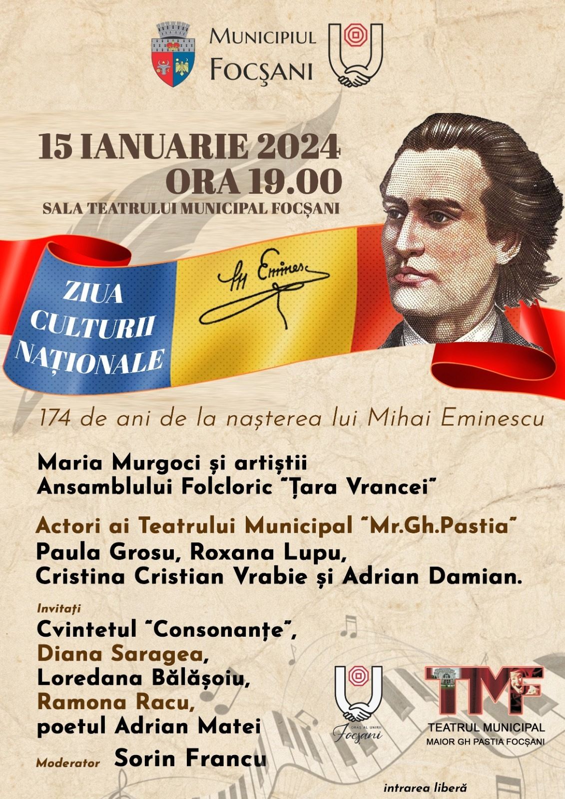 Seară eminesciană de Ziua Culturii Naționale la Teatrul Municipal „Mr ...
