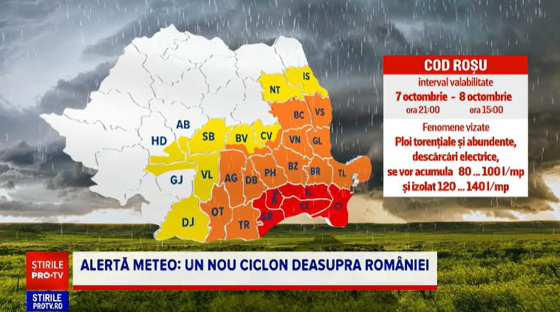 Vrancea, sub avertizare de cod portocaliu de ploi și vânt puternic ...